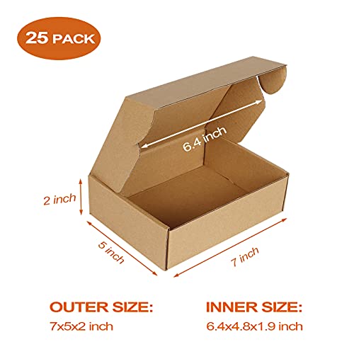 PHAREGE 7x5x2 inch Shipping Boxes 25 Pack, Brown Corrugated Cardboard Mailer Boxes, Small Mailing Boxes for Packaging Small Business