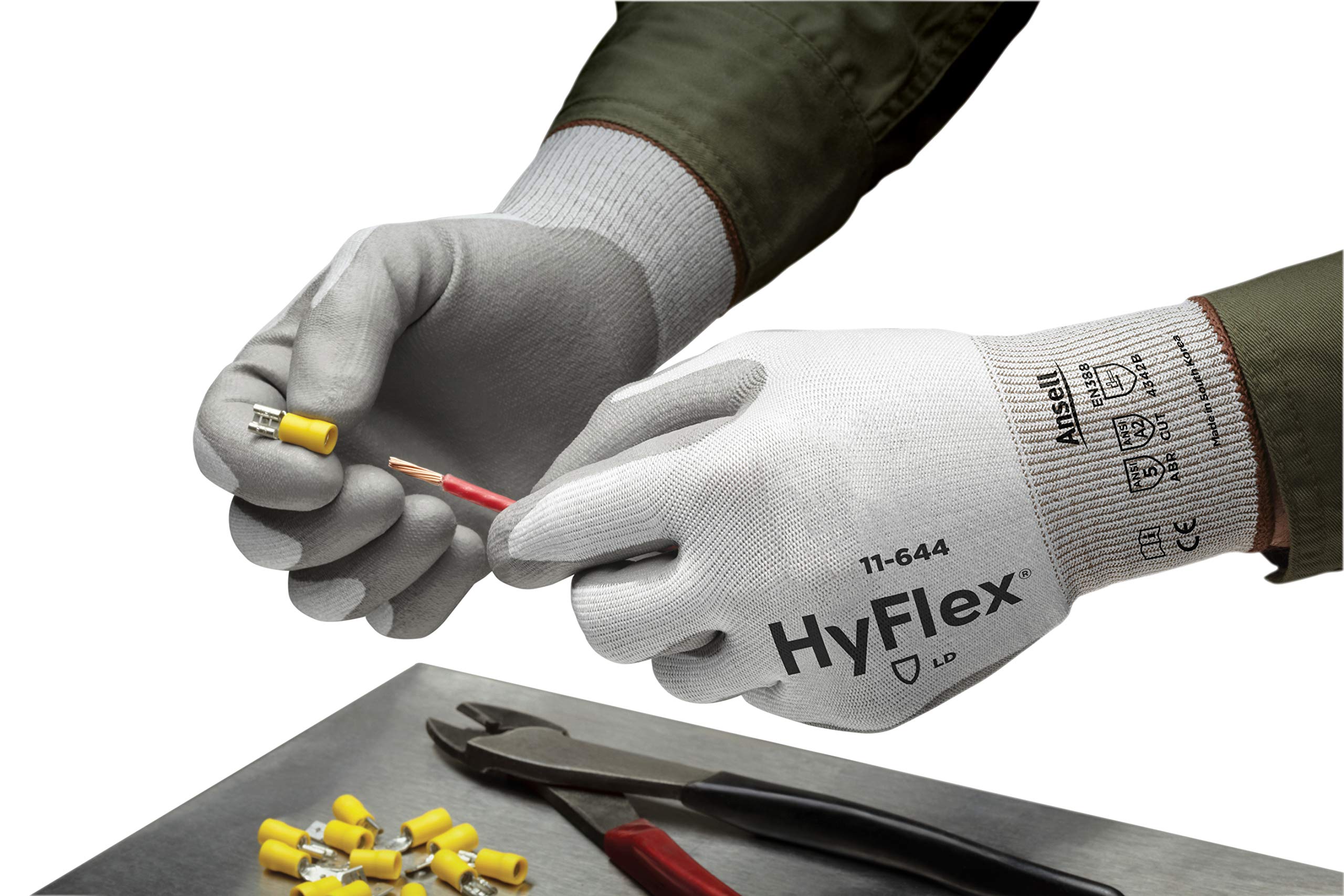 HyFlex 11-644 Cut Protection Gloves - Medium Duty, Durability, Comfort, Grey/Grey, X Small (pack of 12)