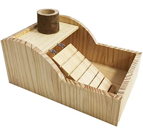 PINVNBY Hamster Sand Bath Box Wooden Shower House Chinchilla Digging Sand Bathtub with Climbing Ladder Bowl for Dwarf Syrian Mice Mouse Gerbils and Other Small Animals