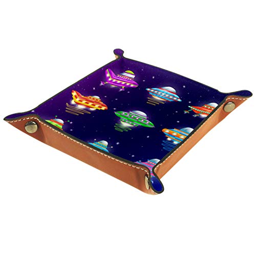 Lyetny Cartoon UFO Spaceship Pattern Organizer Tray Storage Box Bedside Caddy Desktop Tray Change Key Wallet Coin Box Tray Storage Valet,20.5x20.5cm