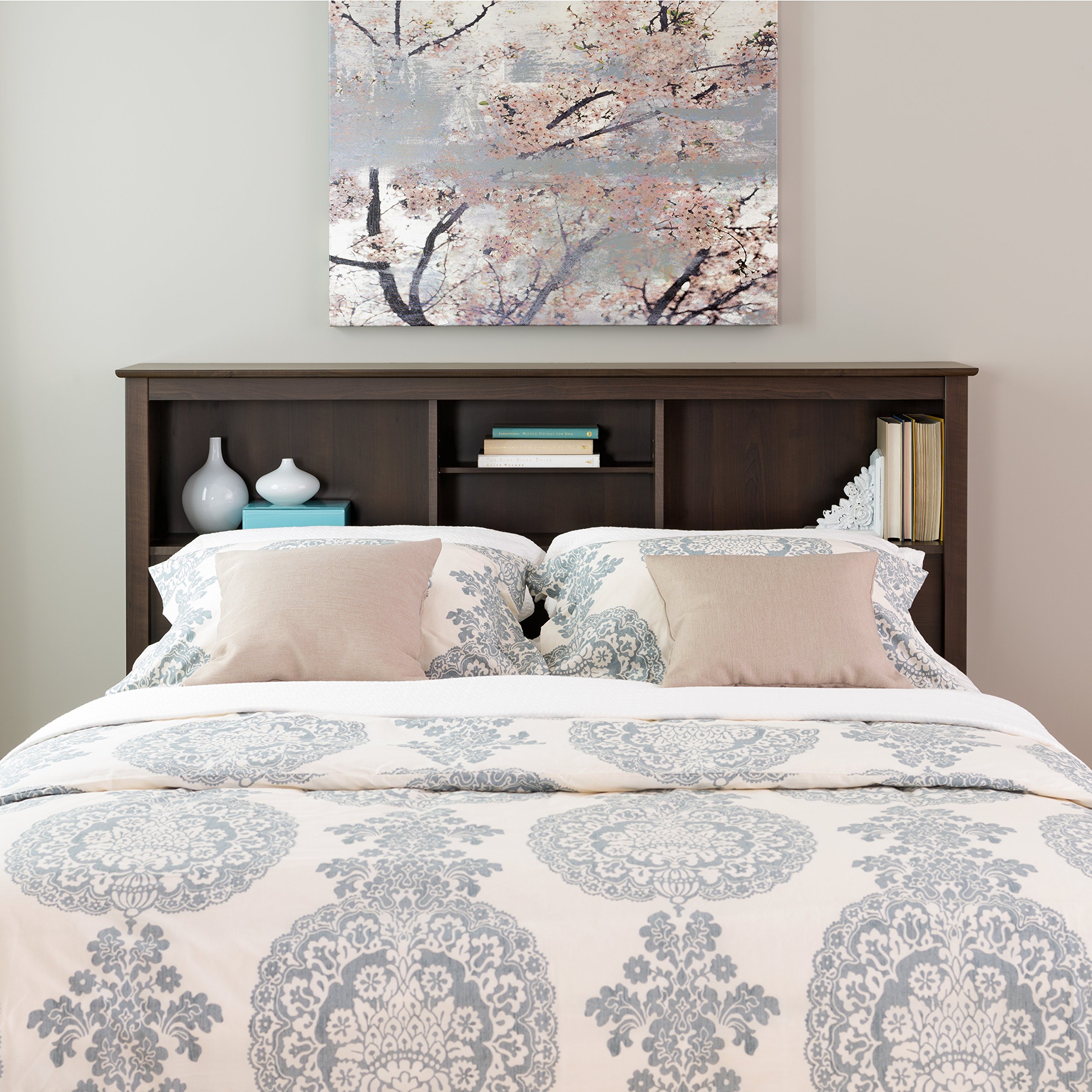 Prepac Stylish Full/Queen Headboard with 3 Compartments, Deep Bookcase Style Headboard for Full/Queen Size Beds 11" D x 65.75" W x 43" H, Espresso, ESH-6643