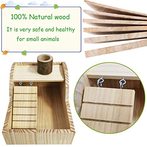 PINVNBY Hamster Sand Bath Box Wooden Shower House Chinchilla Digging Sand Bathtub with Climbing Ladder Bowl for Dwarf Syrian Mice Mouse Gerbils and Other Small Animals
