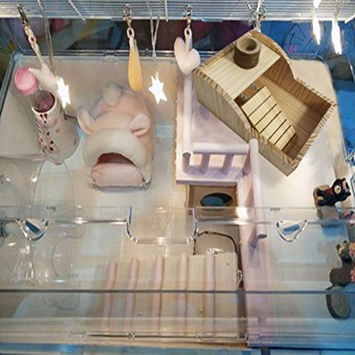 PINVNBY Hamster Sand Bath Box Wooden Shower House Chinchilla Digging Sand Bathtub with Climbing Ladder Bowl for Dwarf Syrian Mice Mouse Gerbils and Other Small Animals