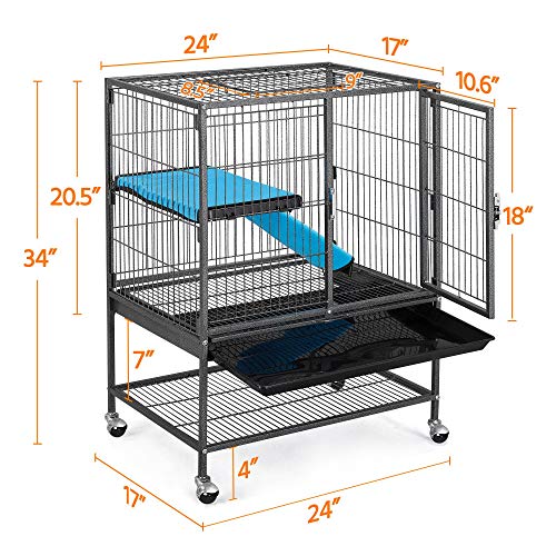 Yaheetech Metal Rolling Ferrets Cage Small Animal Cage for Adult Rats/Chinchillas Single Unit Critter Nation Cage w/Removable Ramp/Platform Black