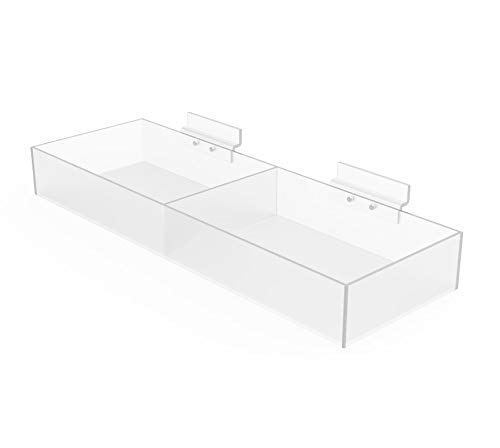 FixtureDisplays® Clear Acrylic Bin Transparent Plexiglass Organizer Tray Slatwall Basket 16.5W X 5.5D X 2.5"H Double Slot Plexiglass Holder Removalbe Hook 11709-15CNEW