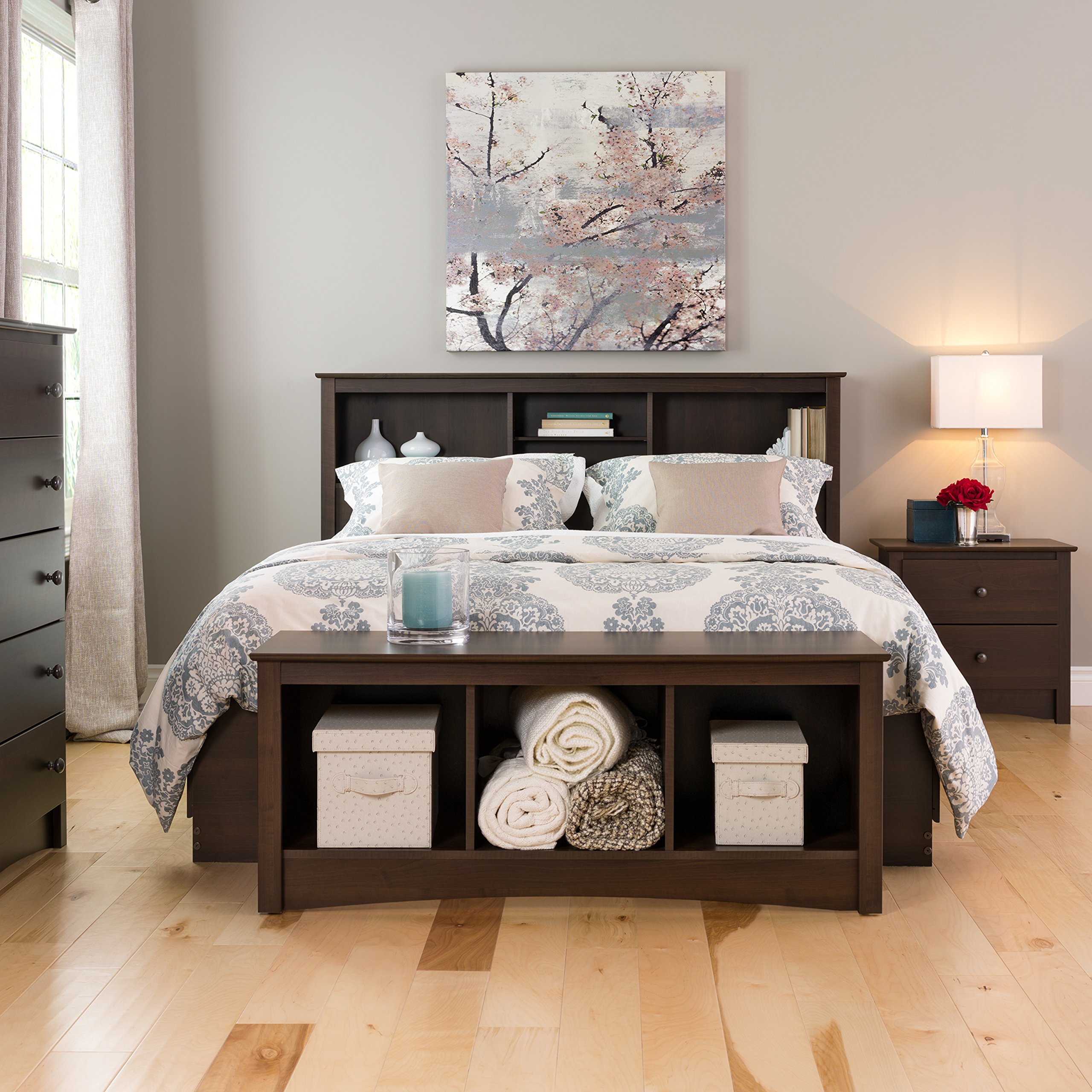 Prepac Stylish Full/Queen Headboard with 3 Compartments, Deep Bookcase Style Headboard for Full/Queen Size Beds 11" D x 65.75" W x 43" H, Espresso, ESH-6643