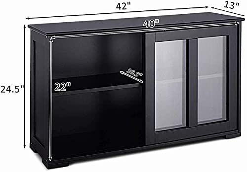 FANTASK Kitchen Storage Cabinet Sideboard, Stackable Buffet w/Height-Adjustable Shelf & 2 Glass Sliding Doors, Accent Console Table for Kitchen Dining Living Room Hallway Office (Black)