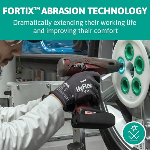 HyFlex 11-840 Ergonomic Abrasion-Resistant Nitrile Foam Industrial Gloves for Automotive, Fabrication, EMS, Utilities - Size 9, Black (12 Pairs)