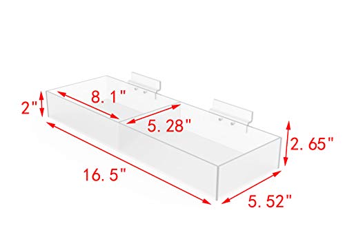 FixtureDisplays® Clear Acrylic Bin Transparent Plexiglass Organizer Tray Slatwall Basket 16.5W X 5.5D X 2.5"H Double Slot Plexiglass Holder Removalbe Hook 11709-15CNEW