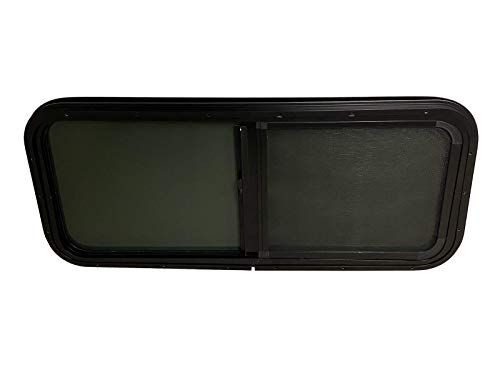 37.5" Width x 16.5" Height RV Window, Tiny House Horizontal Slider W/Screen & Interior Camper Window Clamp Ring for 1-1/2" Wall Thickness Included, Teardrop Replacement Trailer Window