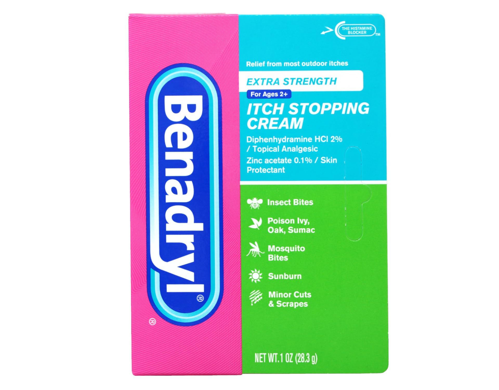 Benadryl Original Strength Anti-Itch Cream, Bug Bite Itch Relief, Diphenhydramine HCl Topical Analgesic & Zinc Acetate Skin Protectant, Great for Camping Essentials, 1 oz, 2 Pack