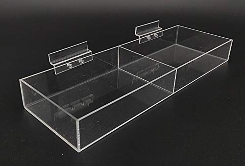 FixtureDisplays® Clear Acrylic Bin Transparent Plexiglass Organizer Tray Slatwall Basket 16.5W X 5.5D X 2.5"H Double Slot Plexiglass Holder Removalbe Hook 11709-15CNEW