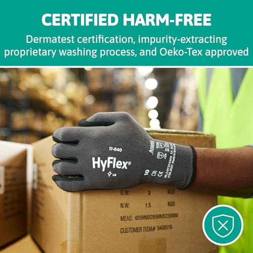 HyFlex 11-840 Ergonomic Abrasion-Resistant Nitrile Foam Industrial Gloves for Automotive, Fabrication, EMS, Utilities - Size 9, Black (12 Pairs)