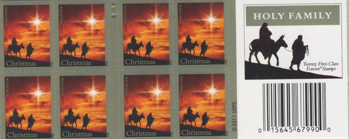 The Holy Family Double-Sided Booklet of 20 Forever Christmas Stamps Scott 4711