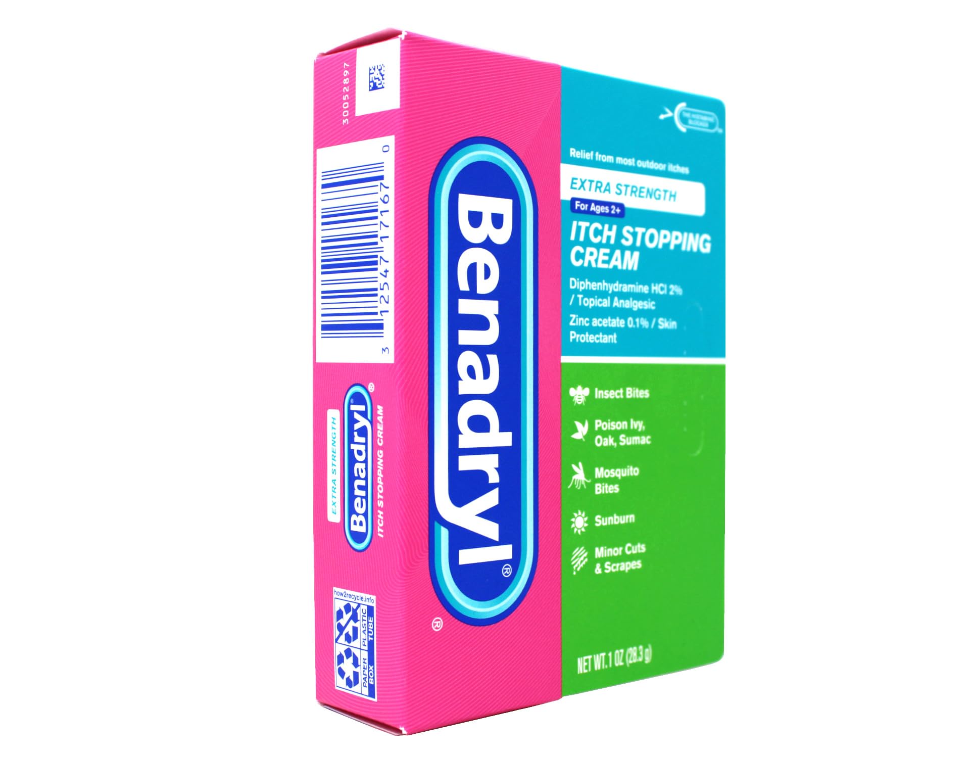 Benadryl Original Strength Anti-Itch Cream, Bug Bite Itch Relief, Diphenhydramine HCl Topical Analgesic & Zinc Acetate Skin Protectant, Great for Camping Essentials, 1 oz, 2 Pack