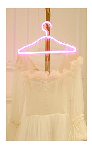 LED Cloth Hanger Neon Light Sign Wedding Dress Bedroom Romantic Decoration (Pink)