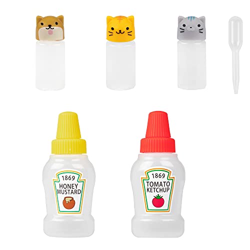 ZIIVARD 5 Pieces Mini Condiment Squeeze Bottles Plastic Ketchup Bottle Bento Box Honey Salad Container,0.84/0.1oz
