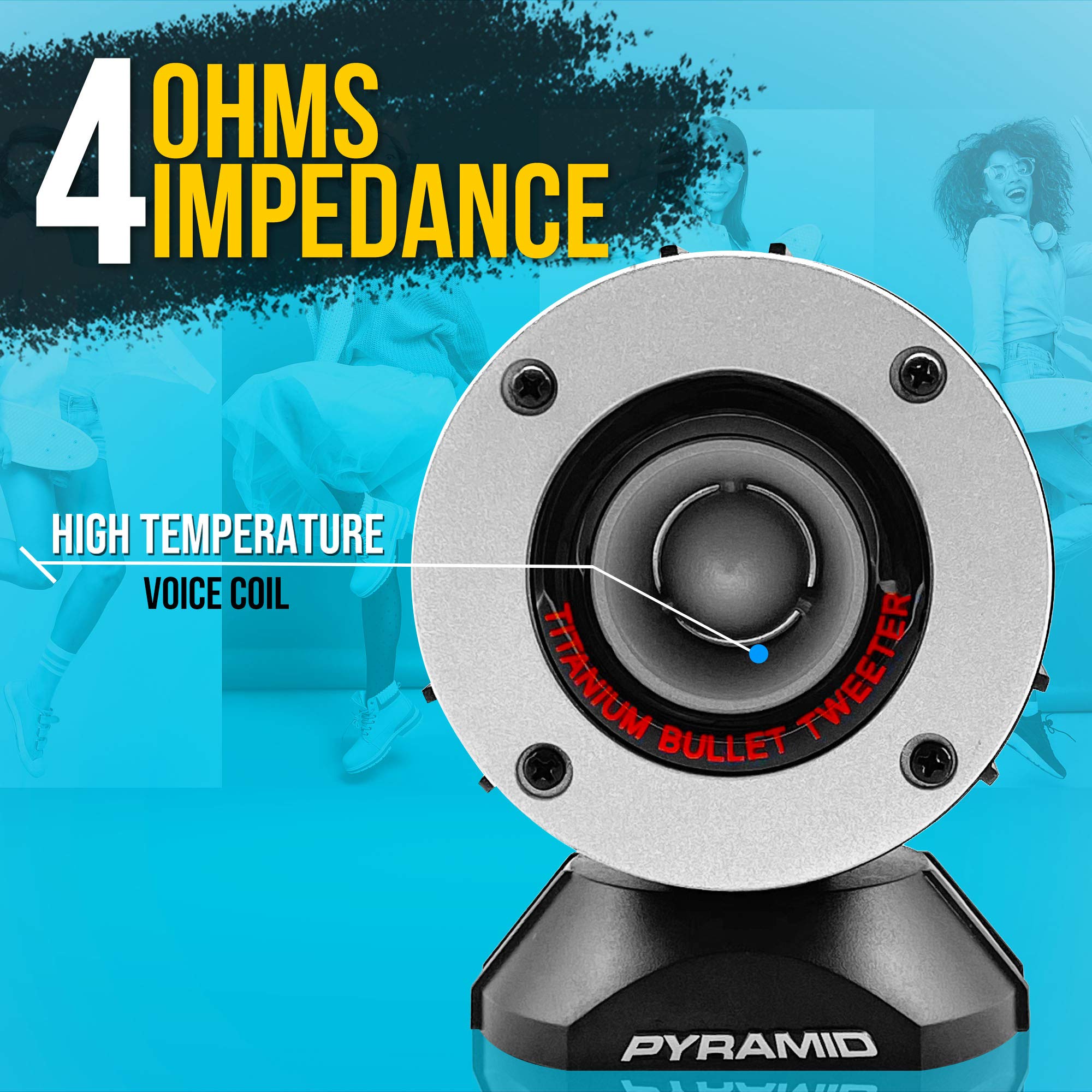 Pyramid 300 Watt Marine Tweeter Speaker - 3.75” Aluminum Bullet Horn w/ 1” Titanium Dome Tweeter, 2k-25kHz Frequency Response, 4 Ohm Impedance, Heavy Duty 20 Oz. Magnet Structure -TW28 (Pair)