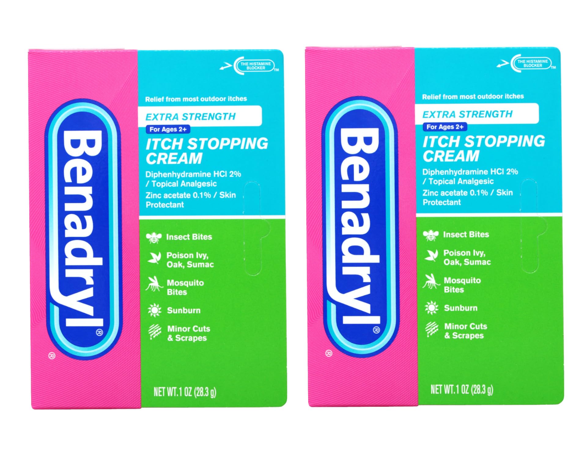 Benadryl Original Strength Anti-Itch Cream, Bug Bite Itch Relief, Diphenhydramine HCl Topical Analgesic & Zinc Acetate Skin Protectant, Great for Camping Essentials, 1 oz, 2 Pack