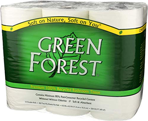 Green Forest Premium 100% Recycled Bathroom Tissue, 352 Sheets, 12 Rolls (Pack of 1)