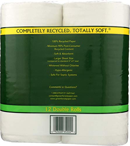 Green Forest Premium 100% Recycled Bathroom Tissue, 352 Sheets, 12 Rolls (Pack of 1)