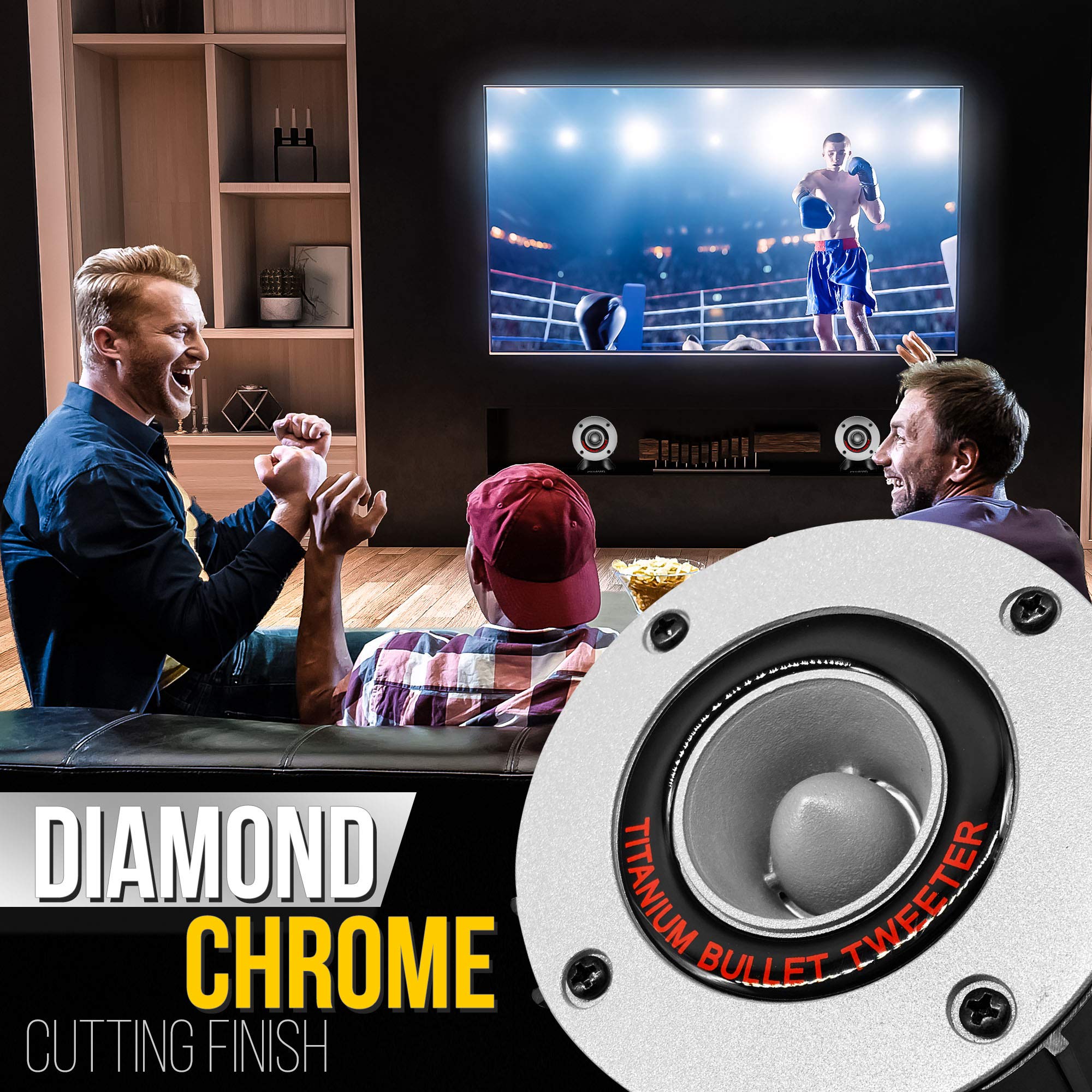 Pyramid 300 Watt Marine Tweeter Speaker - 3.75” Aluminum Bullet Horn w/ 1” Titanium Dome Tweeter, 2k-25kHz Frequency Response, 4 Ohm Impedance, Heavy Duty 20 Oz. Magnet Structure -TW28 (Pair)