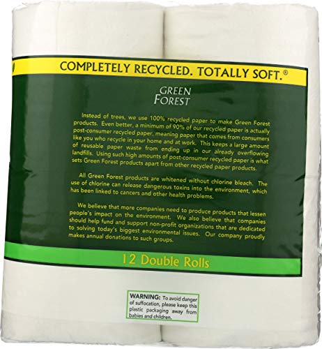 Green Forest Premium 100% Recycled Bathroom Tissue, 352 Sheets, 12 Rolls (Pack of 1)