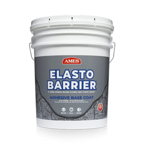 Ames Research Laboratories SEB5 AMES Elasto-Barrier Adhesive Base Coat-5 Gallon, Gray Primer Perfect for RV, Wood, Roofs and More-Expands and Contracts 1200% -Made in The USA, Grey Liquid Rubber