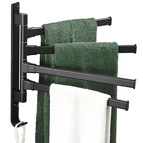 Towel Rack, Wall-Mounted Non-Perforated Bathroom Storage Rack,with 4 Arms Easy to Install, for Hanging Storage in Kitchen or Bathroom