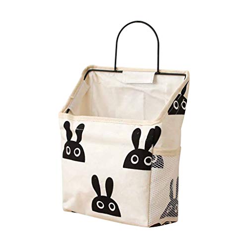 Lekgymr Multifunction Wall-Hanging Storage Basket with Hook & Mesh Pockets, Cotton Linen Hanging Storage Bag Family Organizer Box Home Decor Containers