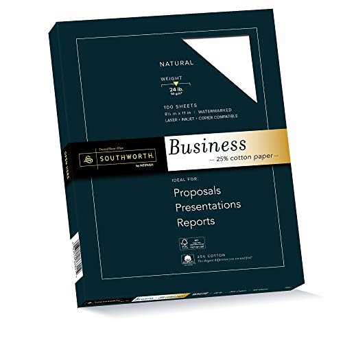 Southworth 25% Cotton Business Paper, 8.5” x 11, 20 lb/75 gsm, Wove Finish, White, 100 Sheets - Packaging May Vary (P403C)