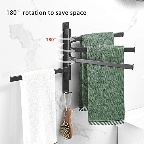 Towel Rack, Wall-Mounted Non-Perforated Bathroom Storage Rack,with 4 Arms Easy to Install, for Hanging Storage in Kitchen or Bathroom