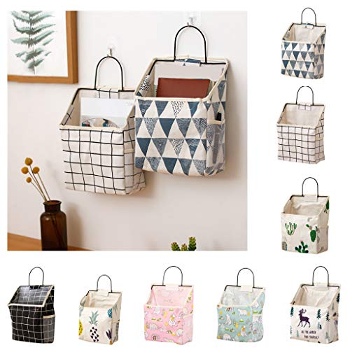 Lekgymr Multifunction Wall-Hanging Storage Basket with Hook & Mesh Pockets, Cotton Linen Hanging Storage Bag Family Organizer Box Home Decor Containers