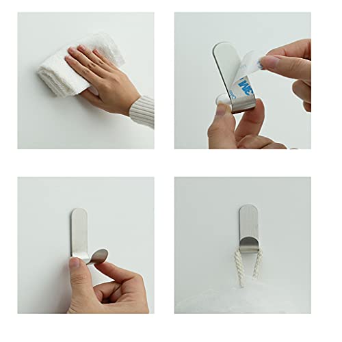 Adhesive Hooks, Kitchen Hooks,Wall Hooks Heavy Duty Stainless Steel Wall Hooks Adhesive for Hanging Jackets, Kitchenware, Bathrobes, Bath Towels, Coat, Bag, Party Light Strip (20 pcs, Silver)