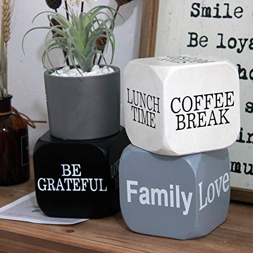 BetyHom Rustic Wood Dice Tabletop Decoration, 4 inch Square (Black)
