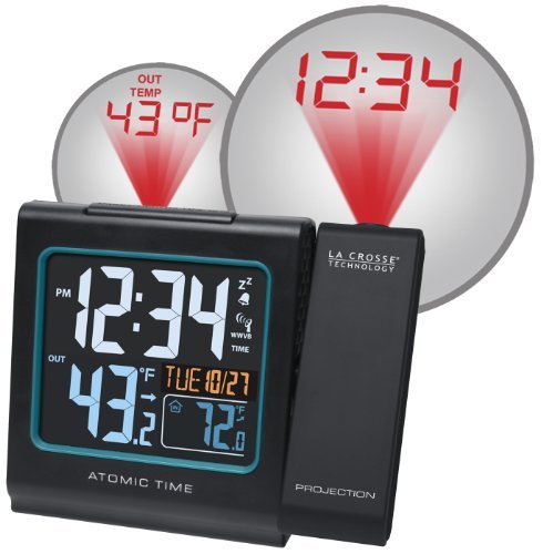 La Crosse Technology Color Projection Alarm Clock with Indoor/Outdoor Temperature & Charging USB Port, Wireless, Backlit, Black, 616-146
