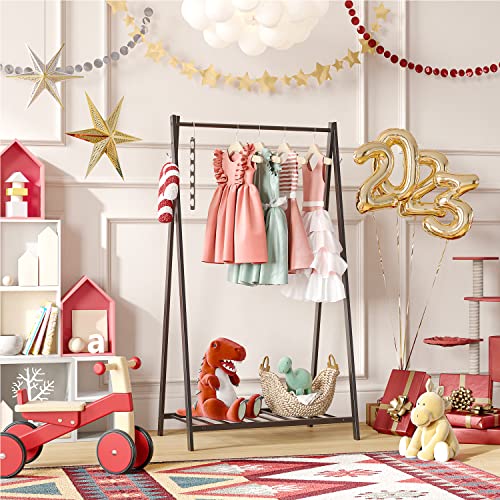 Bestier Kids Clothing Rack, Kids Garment Rack with Storage Shelf, Steel Costumes Clothes Hanging Rack, Small Clothes Rack with Hooks, Black