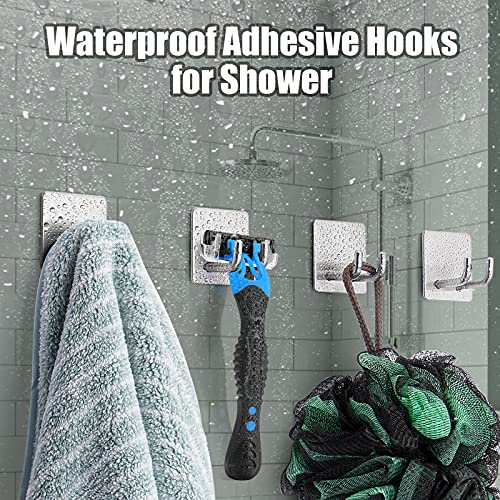 YasTant 4Pcs Shower Hooks for Inside Shower Razor Holder, Stainless Steel Shower Hanger Hook for Wall, Brushed Nickle Adhesive Razor Hook for Bathroom, Self Adhesive Wall Hooks Heavy Duty Straight