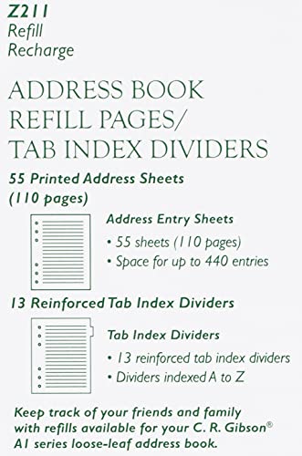 C.R. Gibson Blank Address Book Refills 3 Ring Address Book, 55 pgs.