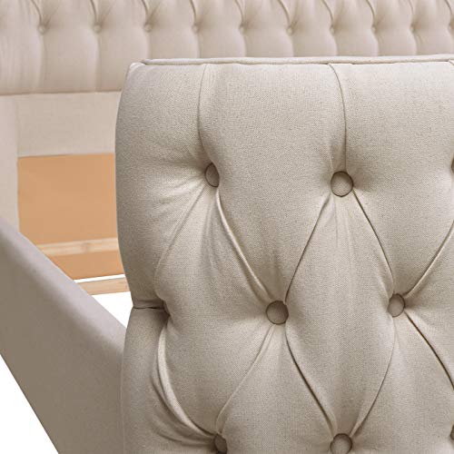 Jennifer Taylor Home Harmonie Upholstered Shelter Headboard Bed Set, King (U.S. Standard), Light Beige Linen