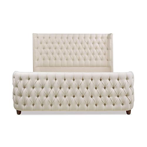 Jennifer Taylor Home Harmonie Upholstered Shelter Headboard Bed Set, King (U.S. Standard), Light Beige Linen