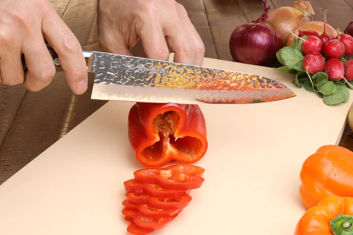 Yoshihiro VG10 16 Layer Hammered Damascus Gyuto Japanese Chefs Knife (9.5" (240mm))