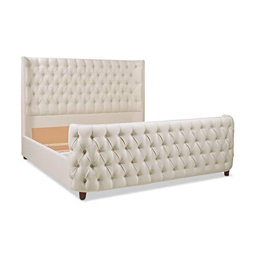 Jennifer Taylor Home Harmonie Upholstered Shelter Headboard Bed Set, King (U.S. Standard), Light Beige Linen