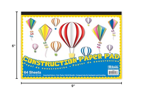 BAZIC 64 Ct. 6" X 9" Mini Construction Paper Pad