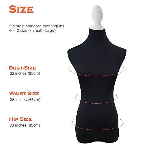 NAVADEAL Black Superb Lycra Mannequin Fabric Cover, 100% Handmade Soft Stretchy, for Fashion Designer Retail Boutique Store Dressmaker Form Dummy Model Display Fitting Styling, Mannequin NOT Included