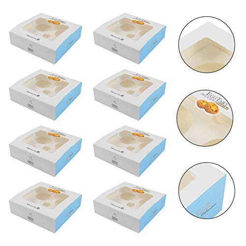 BESTOYARD 25pcs Egg Tart Window Boxes Cupcake Boxes with Inserts Macaron Display Container Chocolate Mini Cookies Packaging Boxes for Baking Muffin Carriers with Clear Window 4 Grid