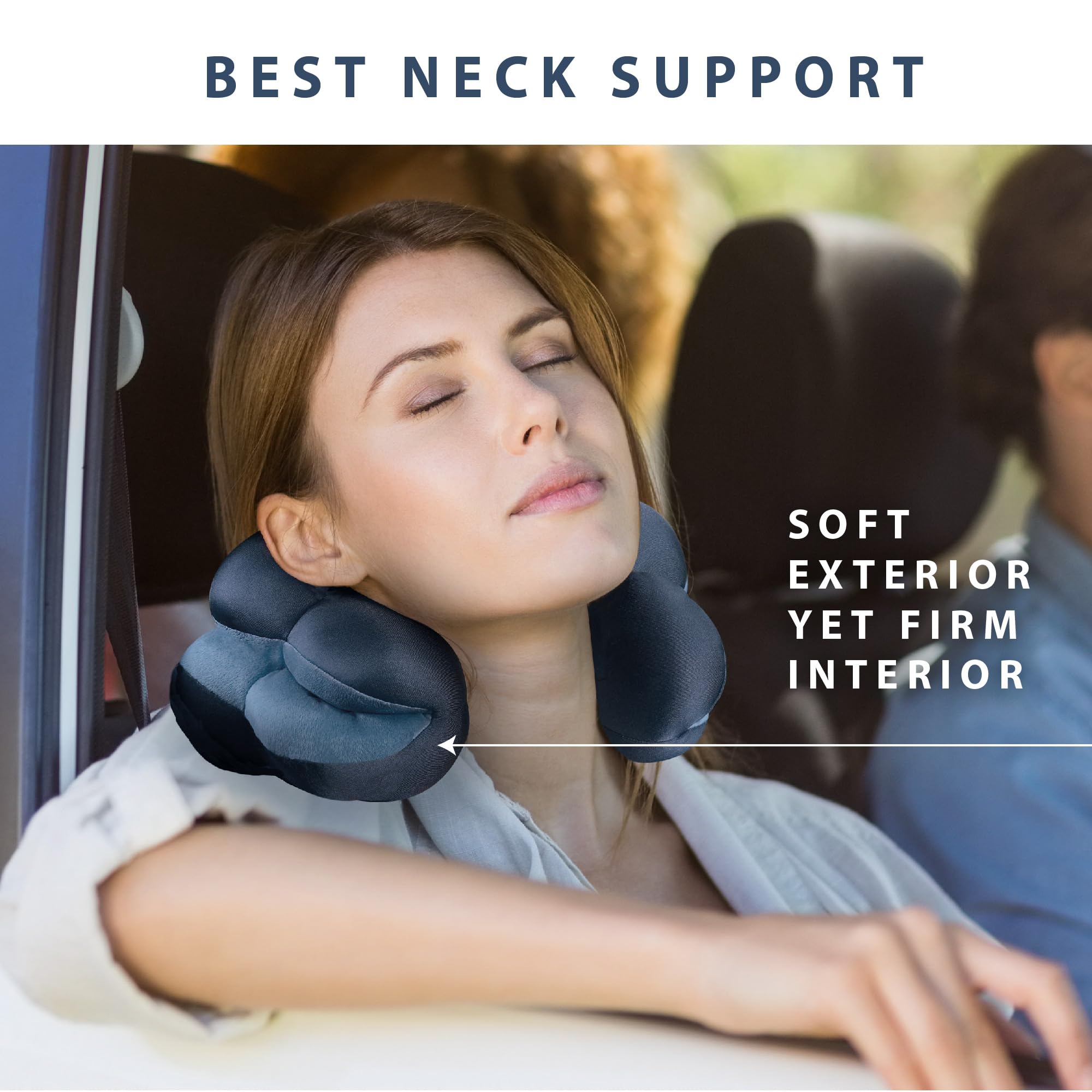 Total Pillow Donut Pillow for Airplane & Travel, Sleeping Neck Pillow, Microbead Comfortable Pillow for Neck, Head, Back, Lumbar & Pelvic Support, Twists to Many Positions - Blue