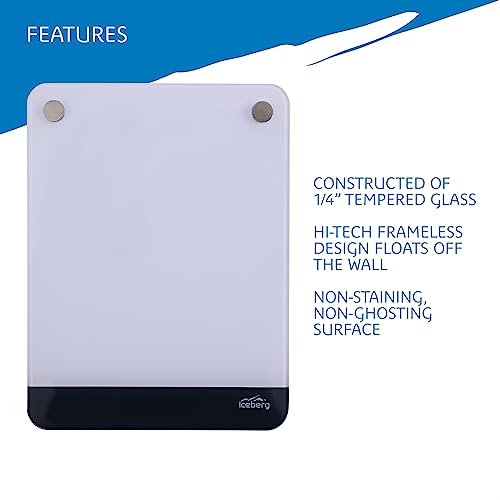 Iceberg Clarity Glass Personal Dry Erase Board, Office Supplies, with Ultra-White Back and Aluminum Frame, 9" x 12"