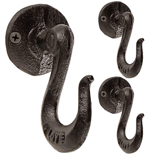 Sanbege Decorative Wall Hangers, Rustic Cast Iron Coat Hooks, Vintage Key Holder for Farmhouse, Entryway, Closet, Bedroom, Living Room, Pack of 3