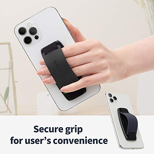 Sinjimoru Detachable Phone Grip Kickstand for Wireless Charging Compatible Phone Finger Holder for iPhone 12 & Smartphones. Sinji Mount S-Grip Black